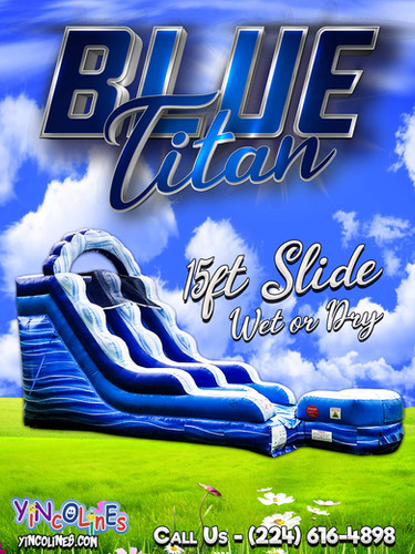 BLUE TITAN SLIDE - 15 ft. tall | Yincolines Bouncies