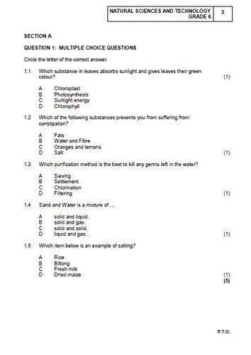 2018 Natural Sciences Exam - Grade 6 Term 2 | Shaati Education