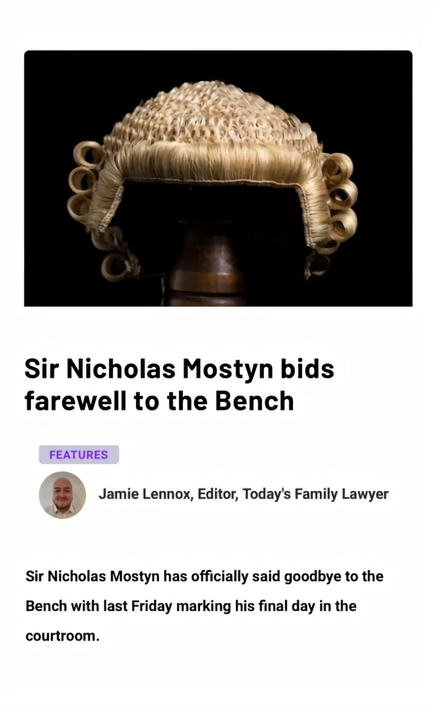 Sir Nicholas Mostyn bids farewell to the Bench