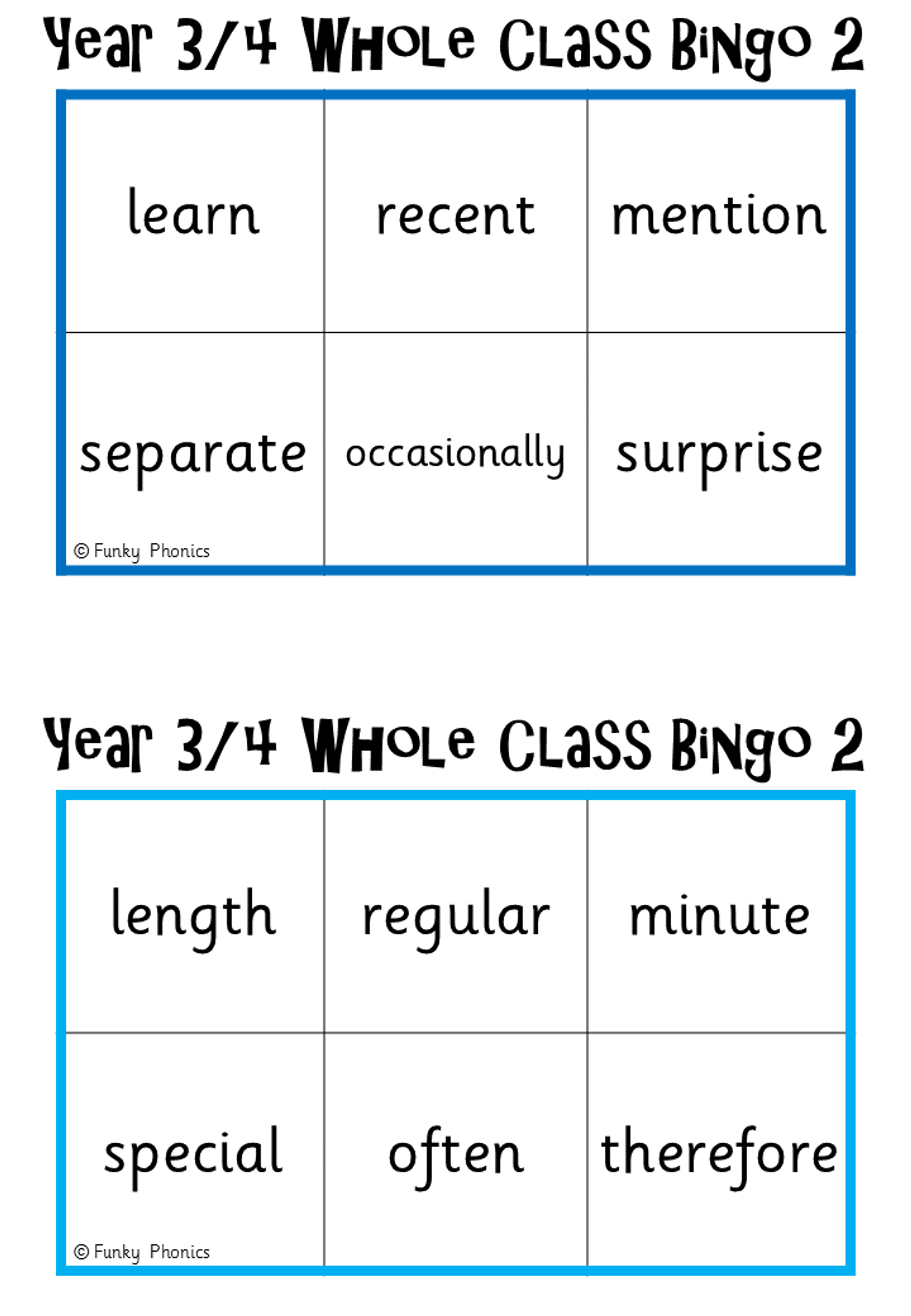 Year 3/4 Common Exception Words - Whole Class Bingo | FunkyPhonics