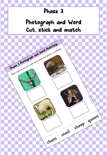 Phase 3 Photograph and Word - Cut, Stick and Match | FunkyPhonics