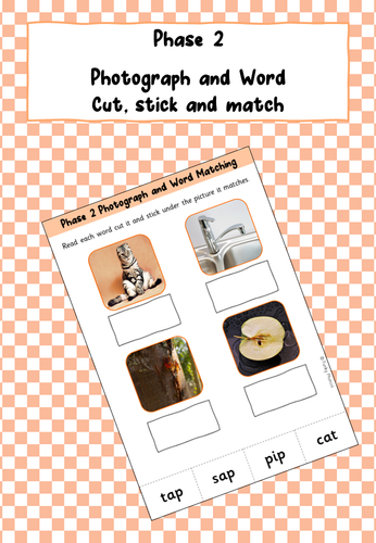 Phase 2 Photo and Words - Cut, Stick and Match | FunkyPhonics