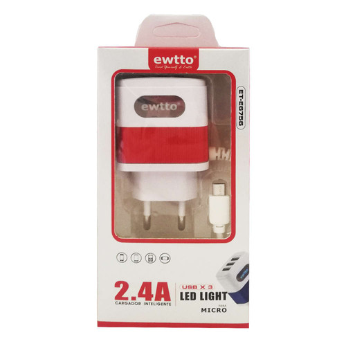 Cargador Ewtoo 2.4A 3 USB Led Light 6756 | Casa Digital