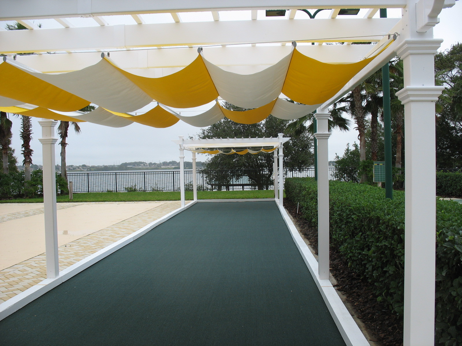 Infinity Canopy in Lemon Yellow and White Phifertex plus fabric