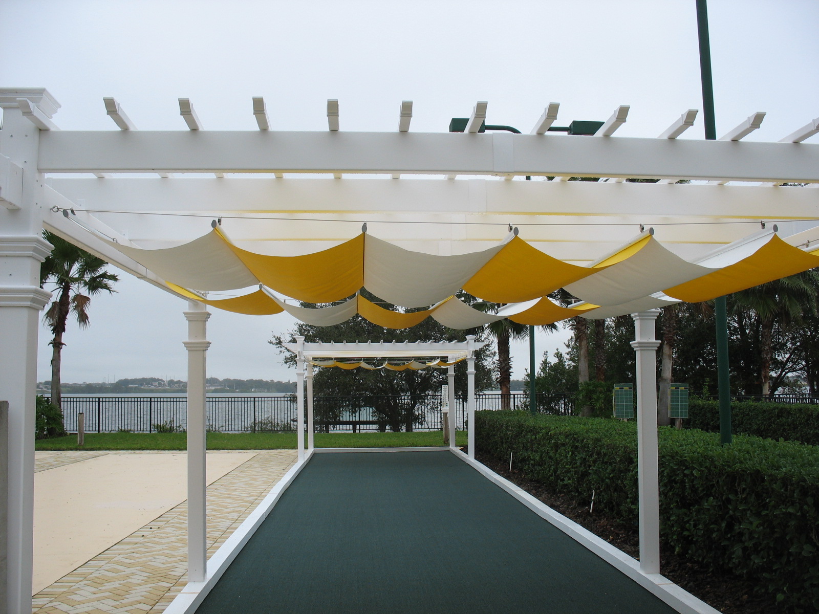 Infinity Canopy in Lemon Yellow and White Phifertex plus fabric
