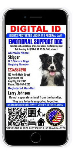 Just 4 Paws Custom Emotional Support ID Card with QR Code & Security ...