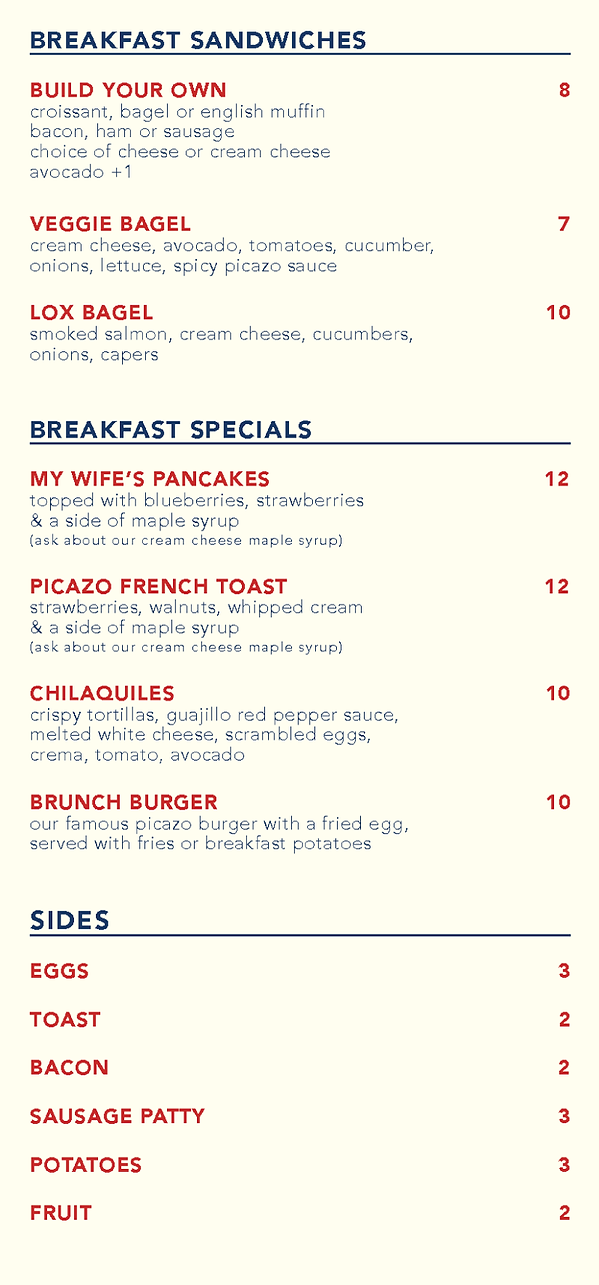 PICAZO CAFE | SONOMA, CA | MENU