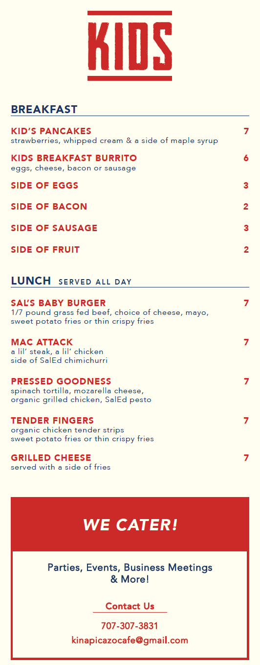 PICAZO CAFE | SONOMA, CA | MENU