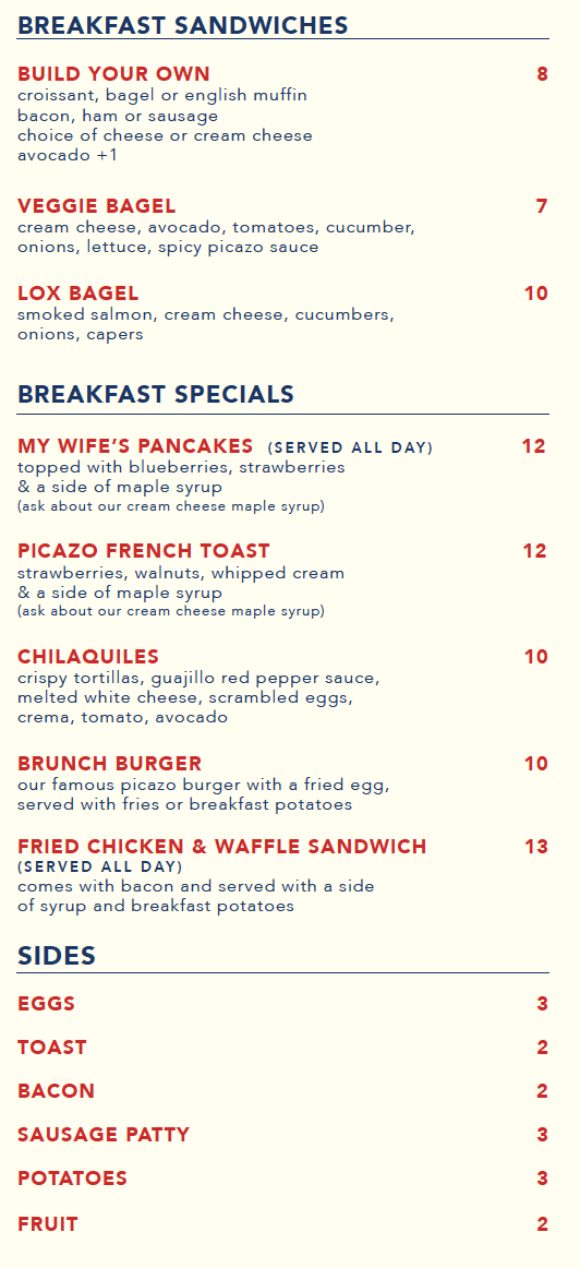 PICAZO CAFE | SONOMA, CA | MENU