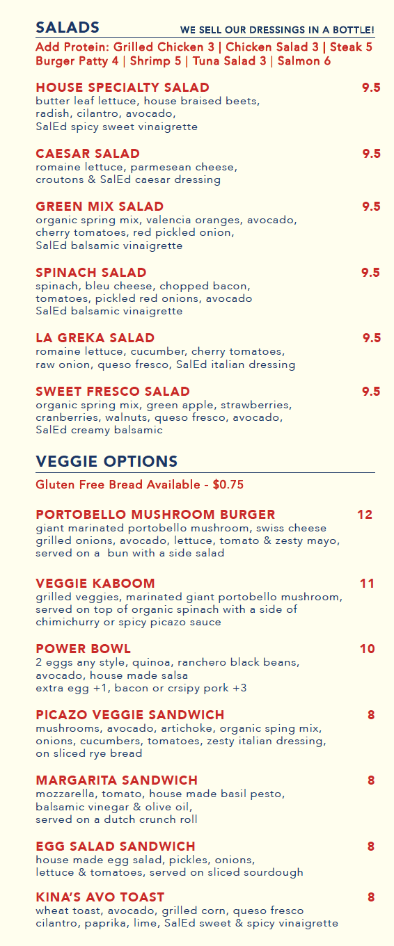 PICAZO CAFE | SONOMA, CA | MENU