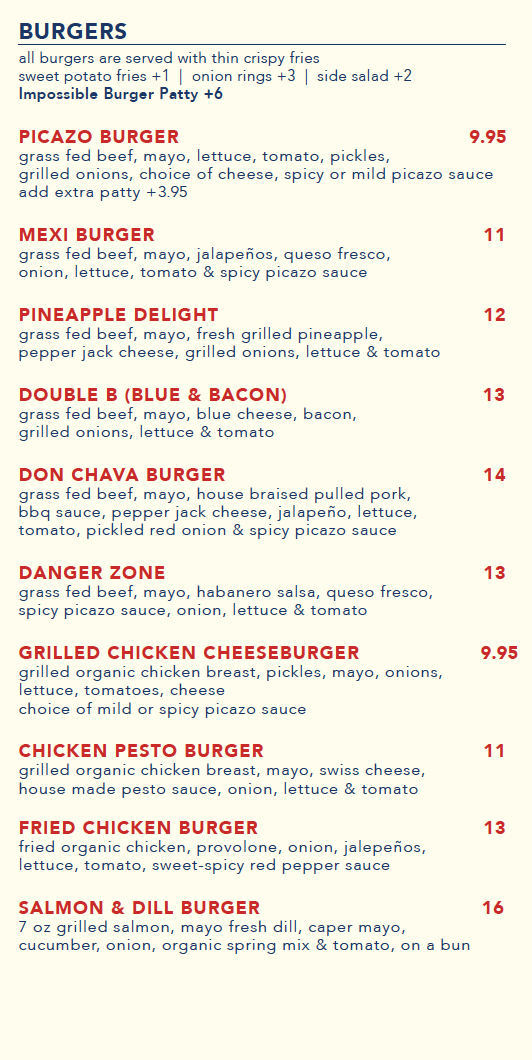 PICAZO CAFE | SONOMA, CA | MENU