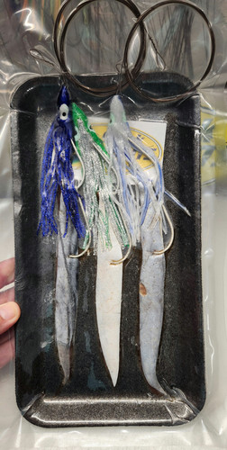 3pk Wire Rigged Cured Bonito Strips - Sea Spook Baits for Trolling Success