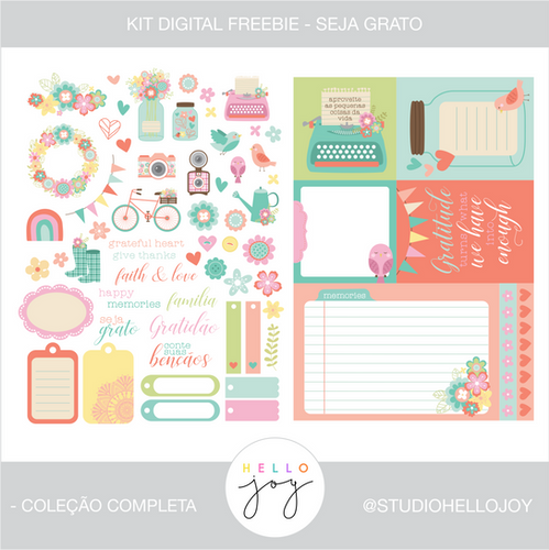 Kit Digital Scrapbook Papelaria - Seja Grato | Studio Hello Joy