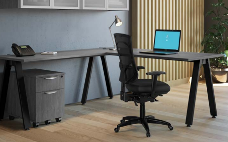 L Shape V Leg Desk with Wall Mounted Storage