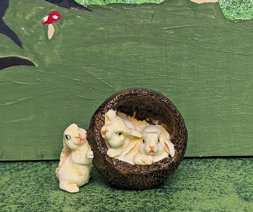 Fiddlehead Fairy Garden Miniature 3 Bunnies in a Walnut Rabbits NEW in ...