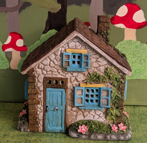 Miniature Country Cottage Blue Door Shutters Fairy Garden Gnome Troll ...