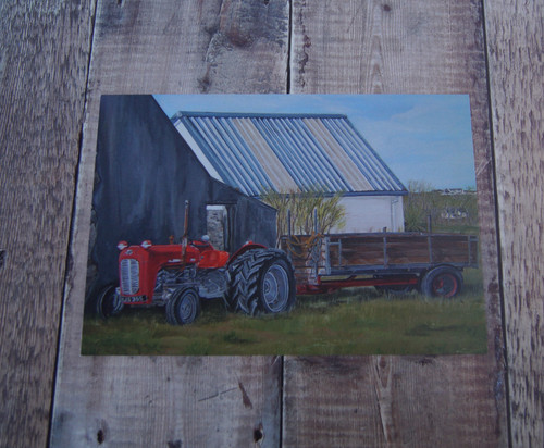 Massey and trailer boxed print size A5 | Tractor Art Hebrides