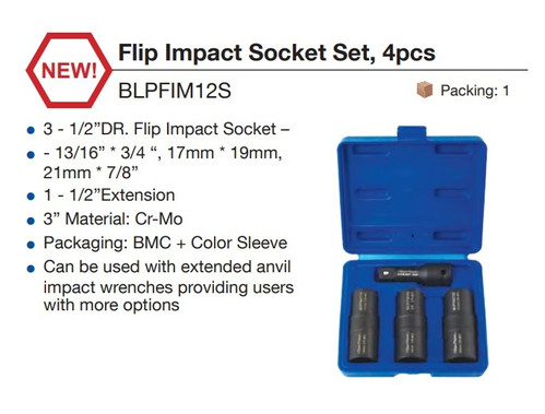 BluePoint 21-7/8Flip Impact Socket Set, 4pcs | BRAKE-D