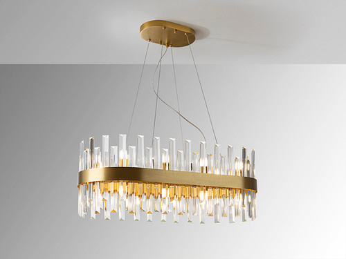 'Grace' Brushed Gold and Glass Oval Ceiling Pendant | Lightsaver