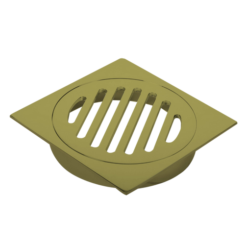 100mm Square Brushed Brass Floor Grate | Shower Parts