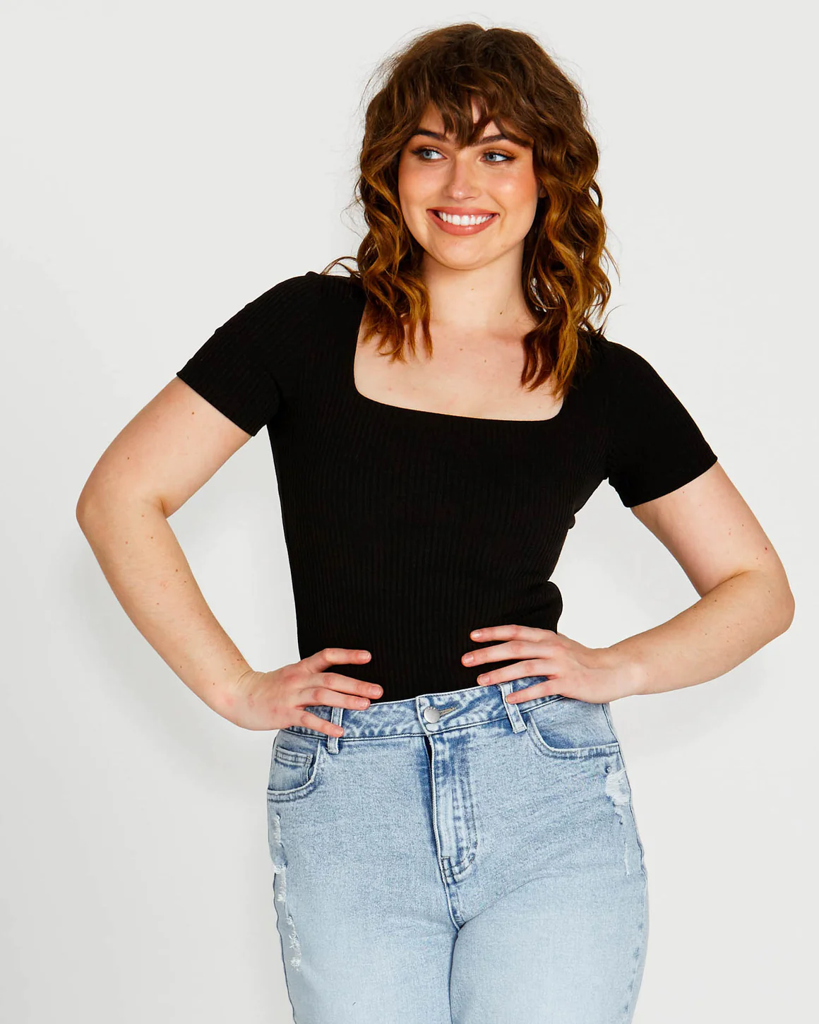 Aubrey Square Neck Short Sleeve Top Sass Eleni Clothing
