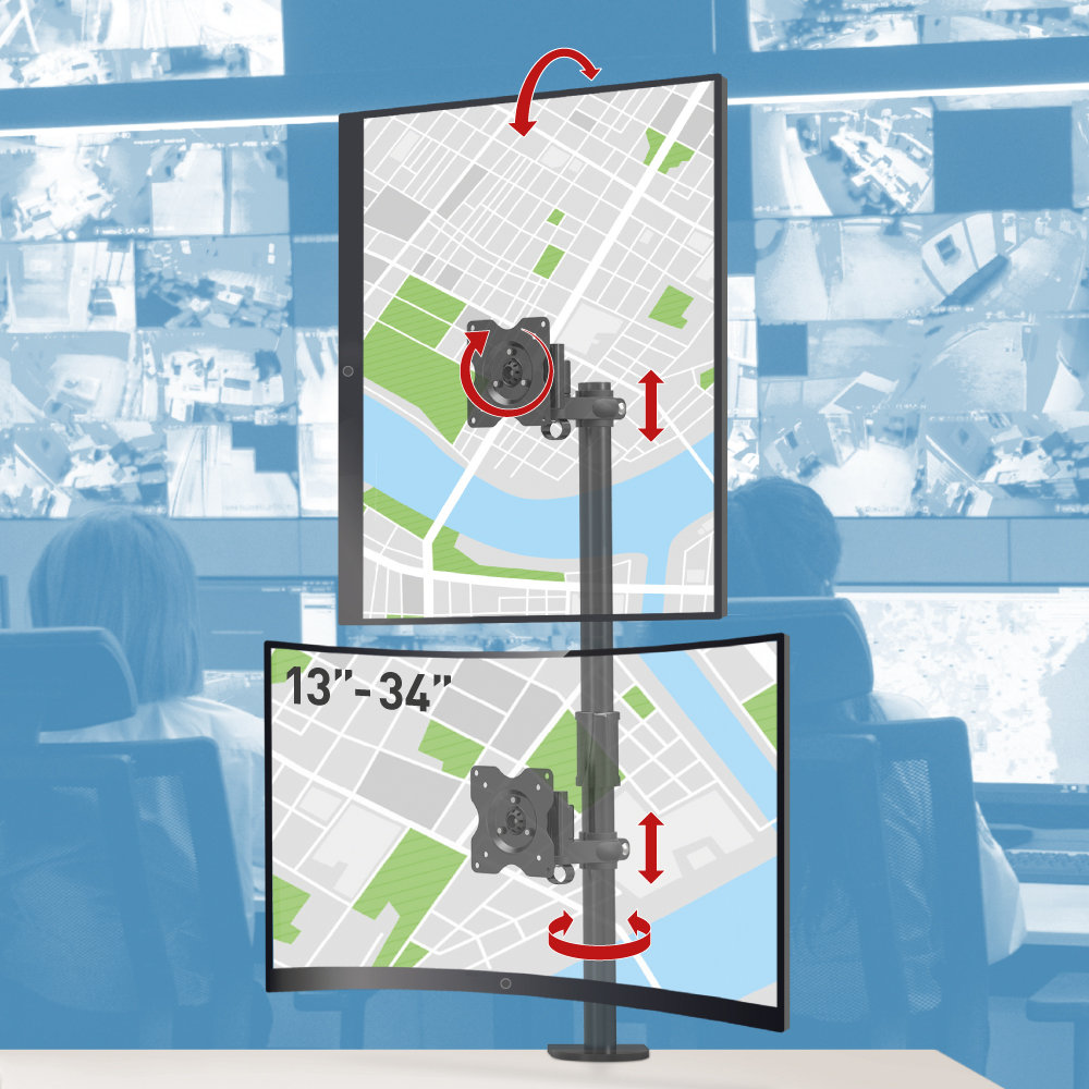 Dual Vertical Flat / Curved Monitor Desk Mount
