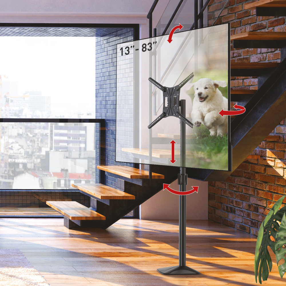 Fixed Floor Stand TV Mount - Swivel, Tilt & Height Adjustment