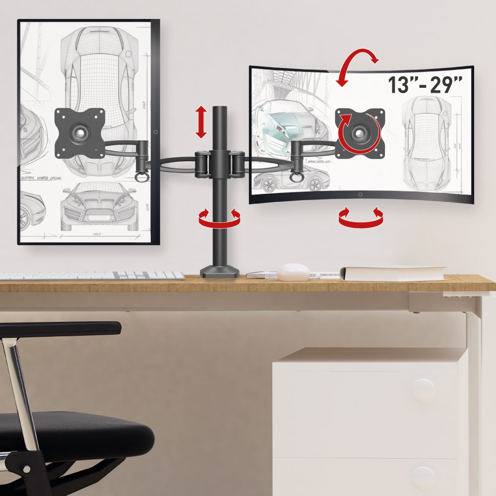 Dual Flat / Curved Monitor Desk Mount