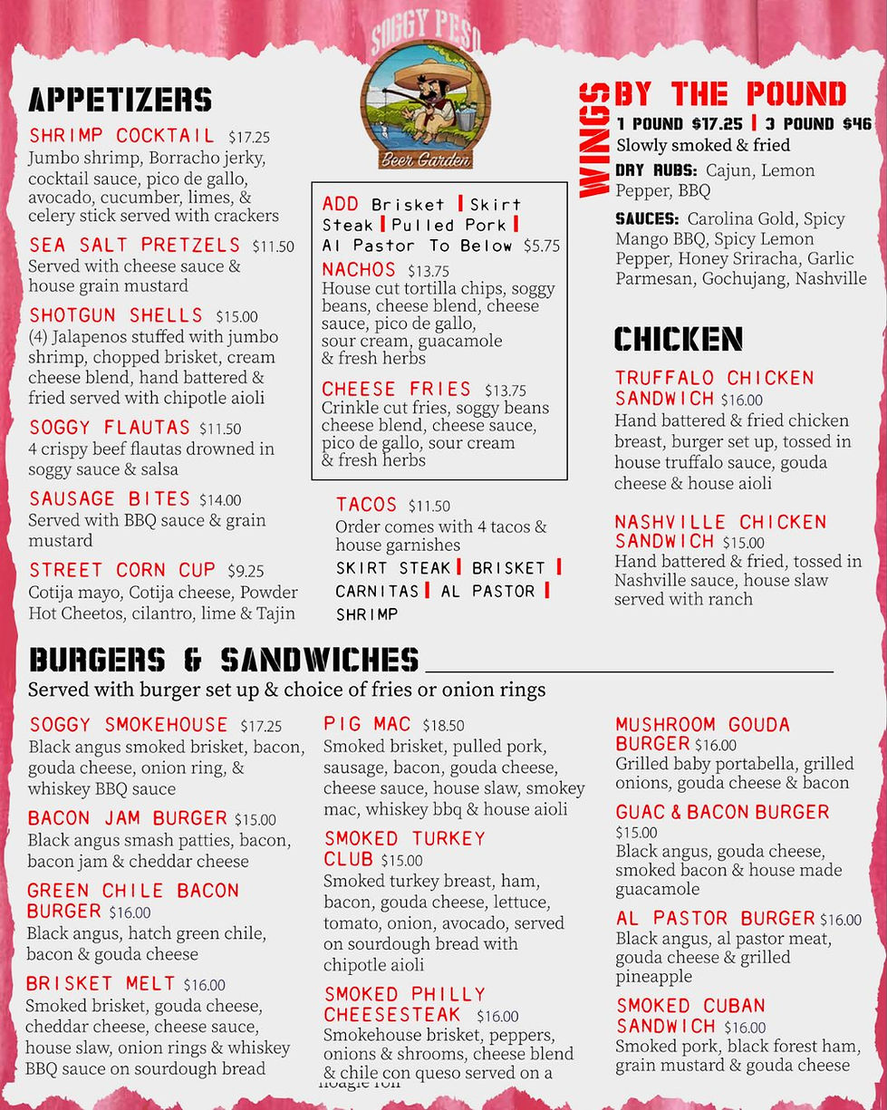 Menu | Soggy Peso Beer Garden