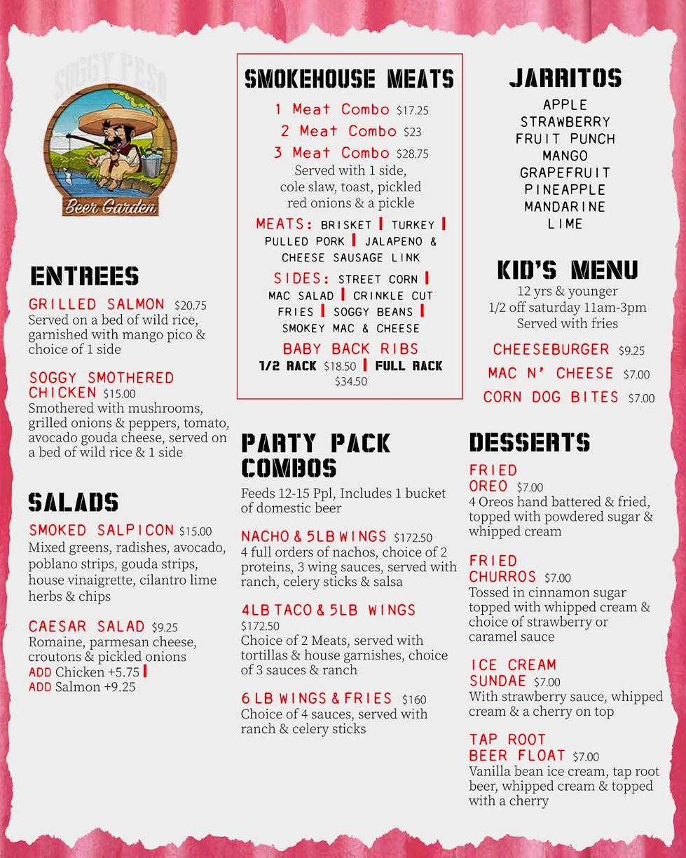 Menu | Soggy Peso Beer Garden