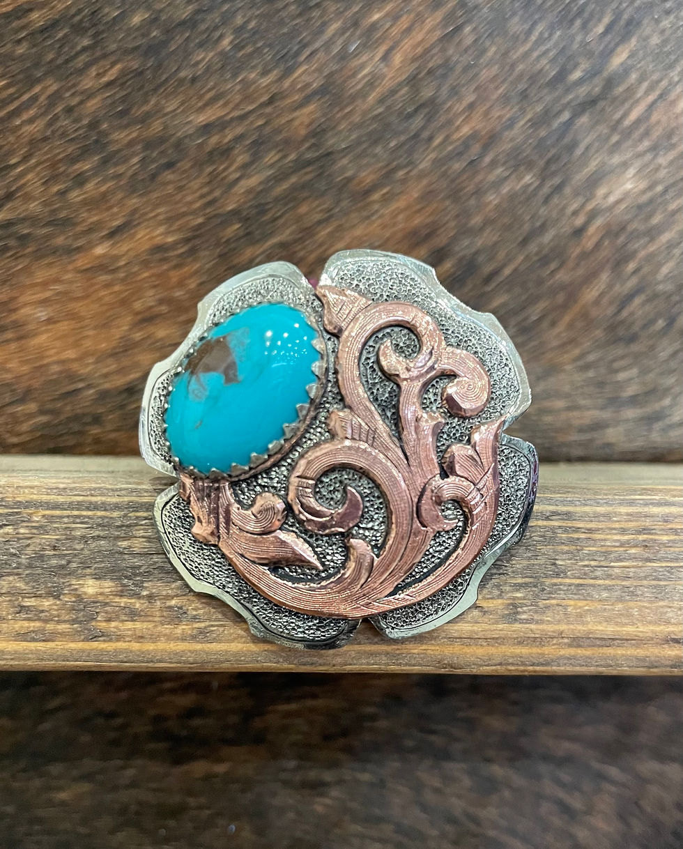 Scarf Slide - SL60T Silver Concho with Copper Filagree and Turquoise ...