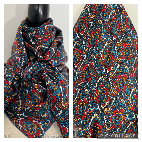 Turquoise, Blue and Red Floral Paisley Print PA233 | flathatrags