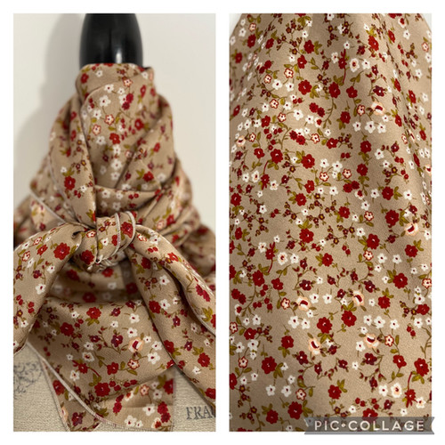 Tan with Red and White Small Floral Print FL436 | Flat Hat Rags