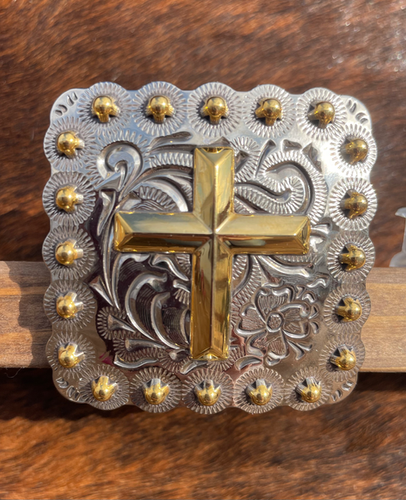 Jumbo Square Gold Cross Concho Slide SL90 | flathatrags