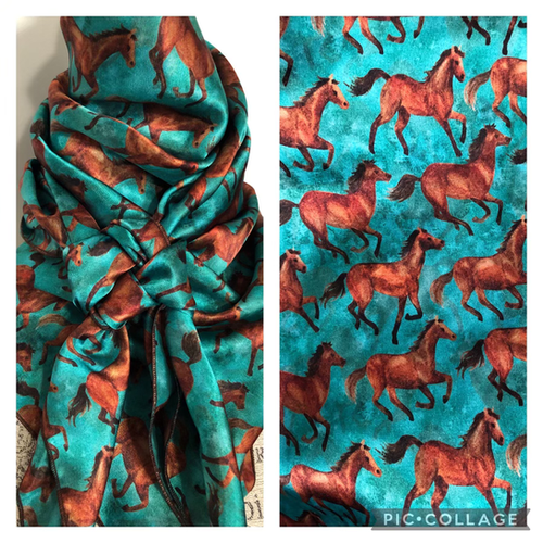 Teal Green with Bay Horses Print AN223 | flathatrags