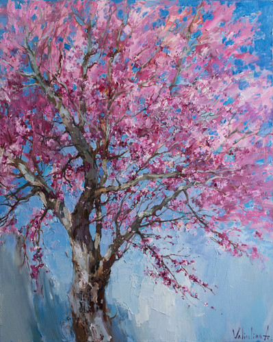 Flowering Tree painting | 80 x 100 cm | 31 x 39 in | Valiulina Art