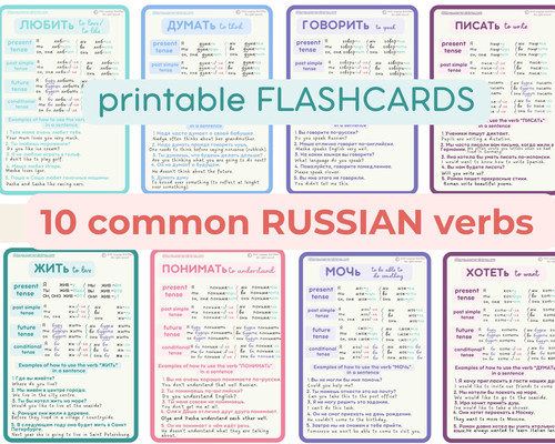 RUSSIAN Grammar BASICS bundle A5 flashcards | Russian Top 10 common ...