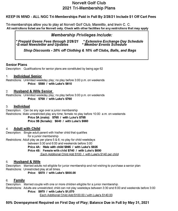 Norvelt Golf Club - Rates