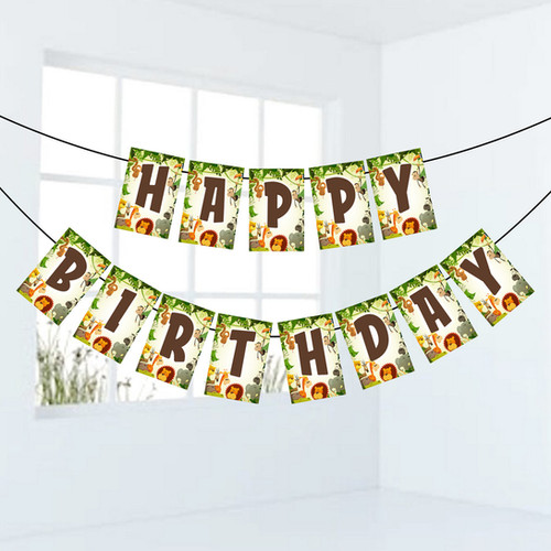 Jungle Theme Happy Birthday Banner Bunting | Balloonistics