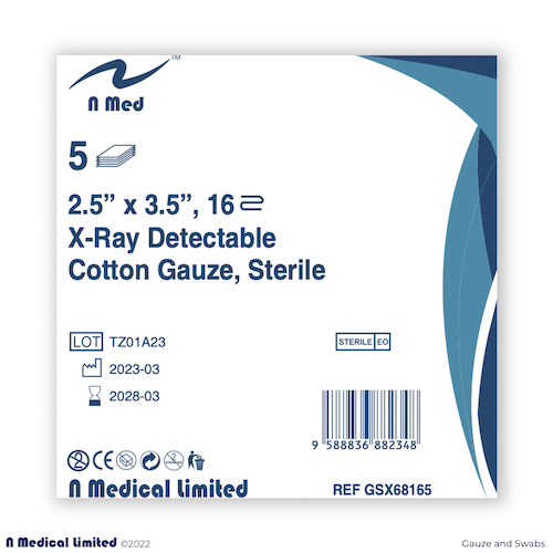 N Medical X-Ray Detectable Cotton Gauze, Sterile 2.5"x3.5" 16 ply | LCH ...