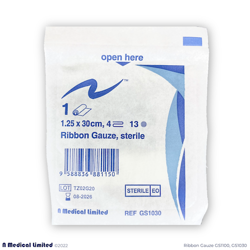 N Medical Sterile Ribbon Gauze 1.25 x 30cm 4ply 1/pack | LCH Pharma