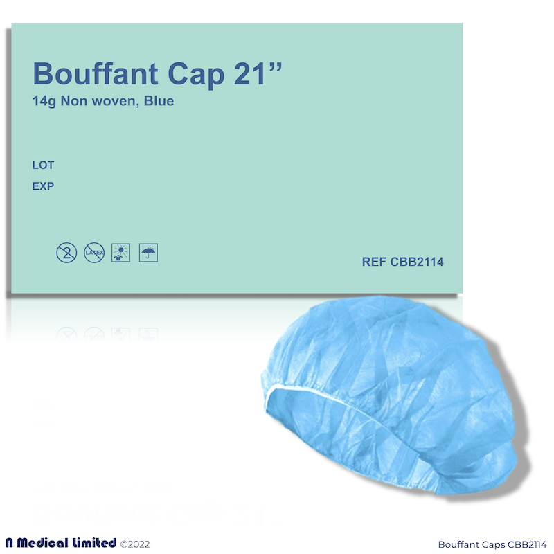 N Medical Blue Non Woven Bouffant Cap 21" 14gsm | LCH Pharma