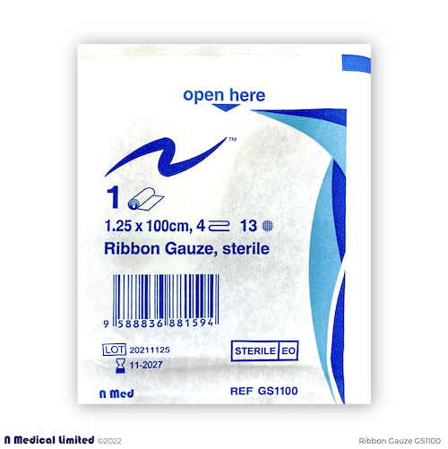 N Medical Sterile Ribbon Gauze 1.25 x 100cm 4ply 1/pack | LCH Pharma