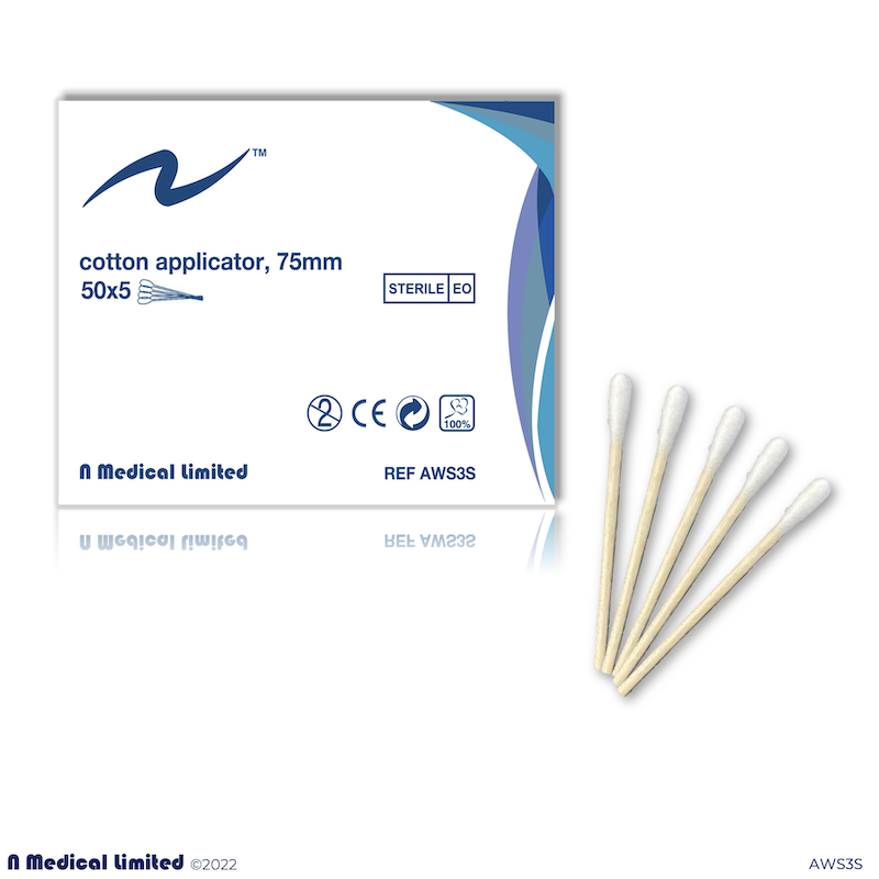 N Medical Sterile Cotton Tipped Applicator with Wooden Rod 3" 5/pack ...