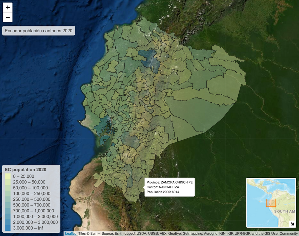 Cantones y su población en Ecuador