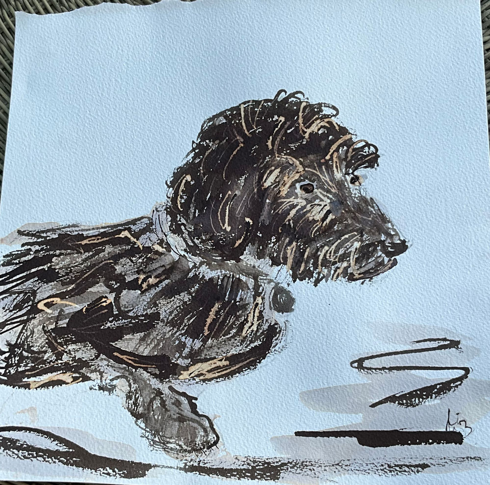 My Boy Freddie, looking furtive! Quink ink and bleach | Art with Tricia