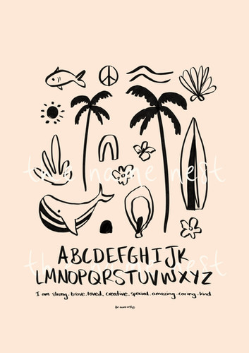 surfs up - alphabet affirmation chart | thenamenest