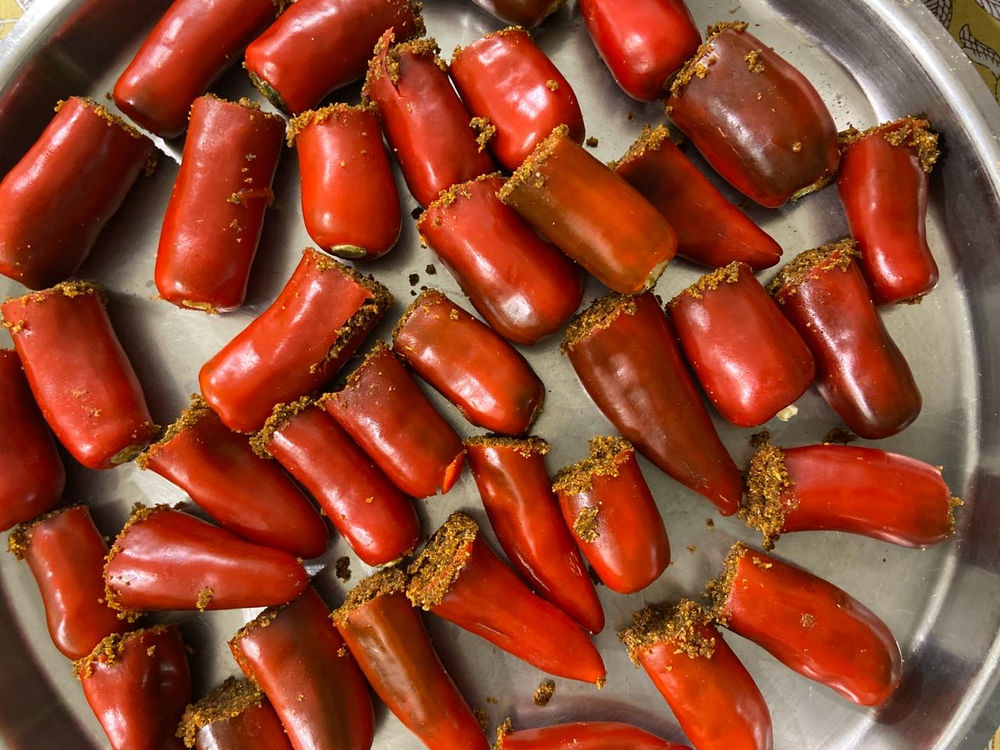 Lal Mirch ka Bharwan Archaar (Stuffed Red Chilli Pickle)
