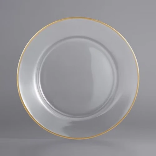 Clear with Gold Rim Chargers | IGE Rentals