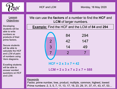 Products of Prime Factors, HCF and LCM